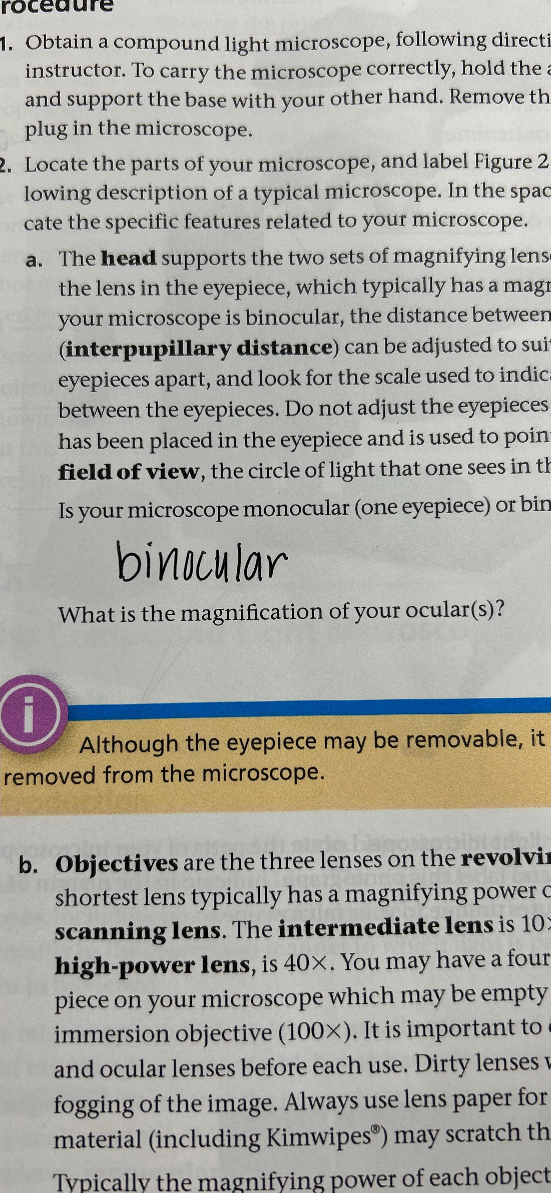 Solved Obtain a compound light microscope, following directi | Chegg.com