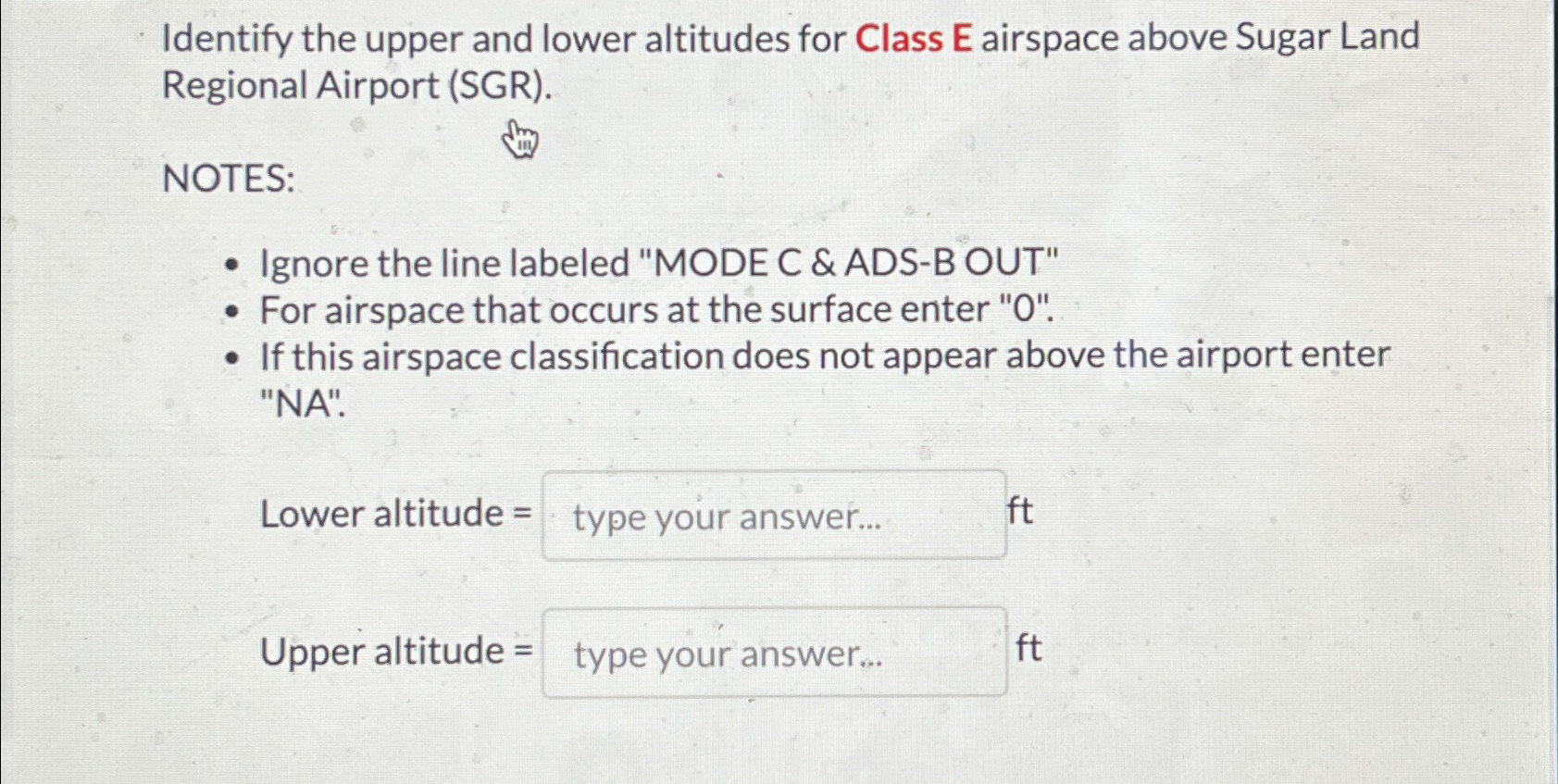 Solved Identify the upper and lower altitudes for Class E | Chegg.com