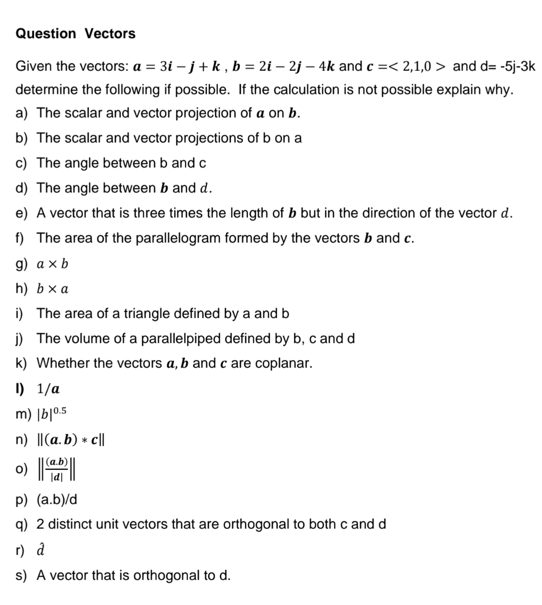 Question VectorsGiven the vectors: | Chegg.com