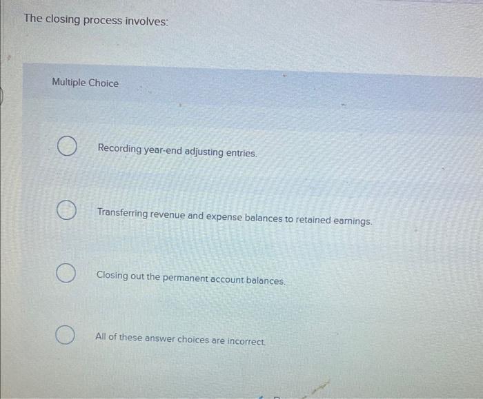 Solved The closing process involves: Multiple Choice | Chegg.com