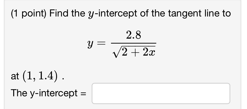 Solved (1 ﻿point) ﻿Find the y-intercept of the tangent line | Chegg.com