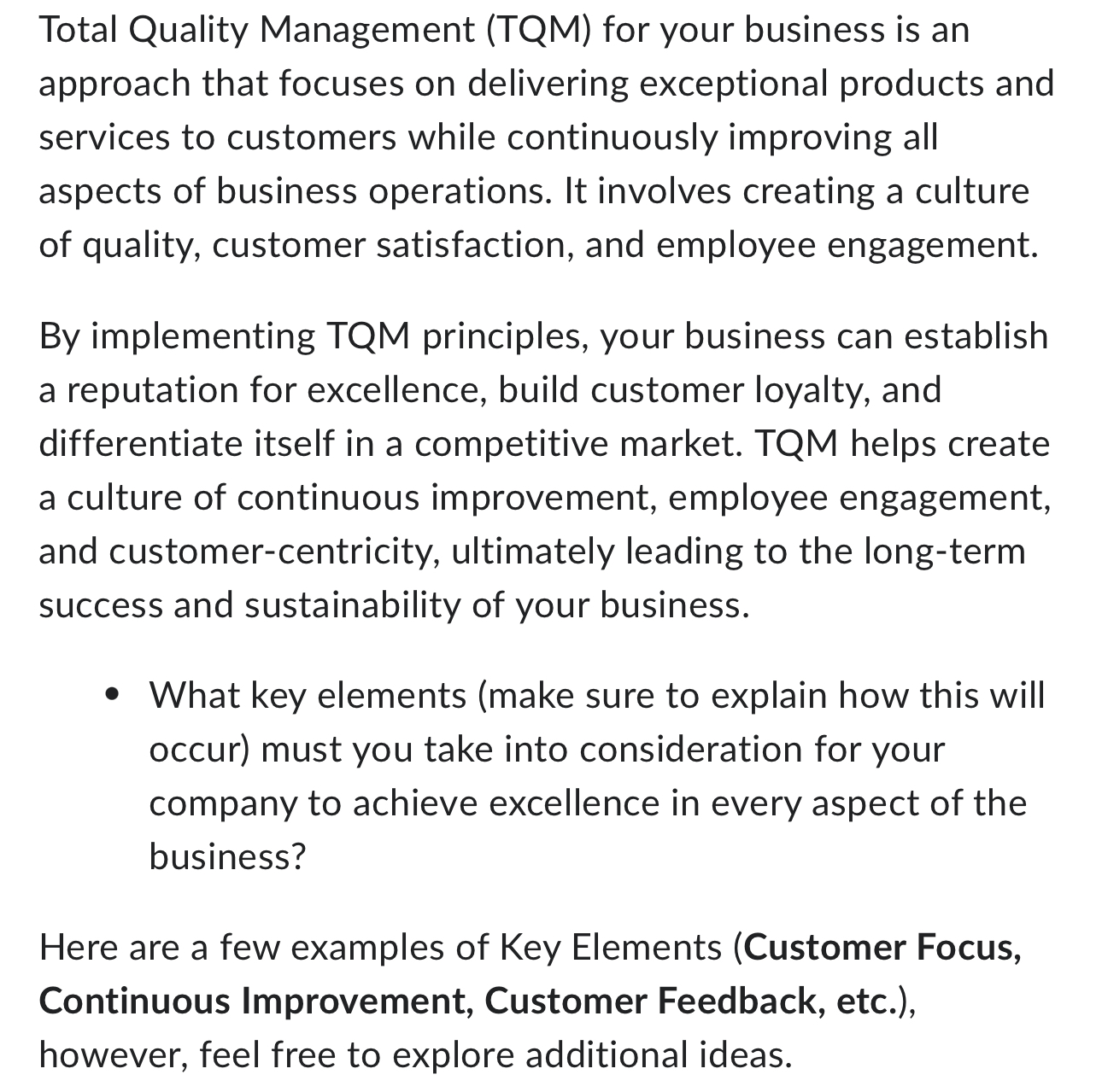 Solved Total Quality Management (TQM) ﻿for your business is | Chegg.com