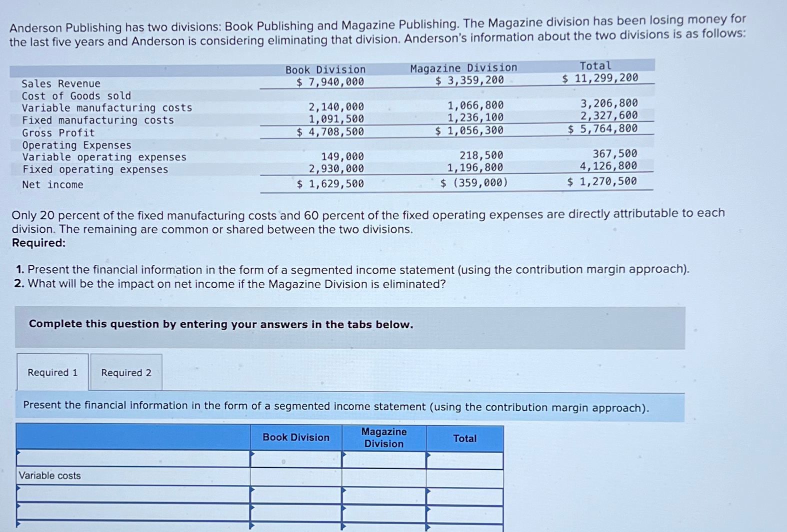 Solved Anderson Publishing has two divisions: Book | Chegg.com