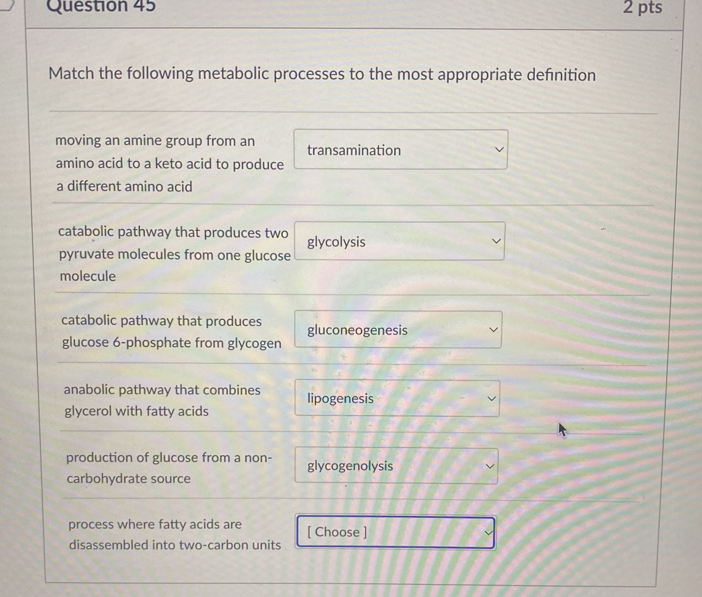Question 452 ﻿ptsMatch the following metabolic | Chegg.com