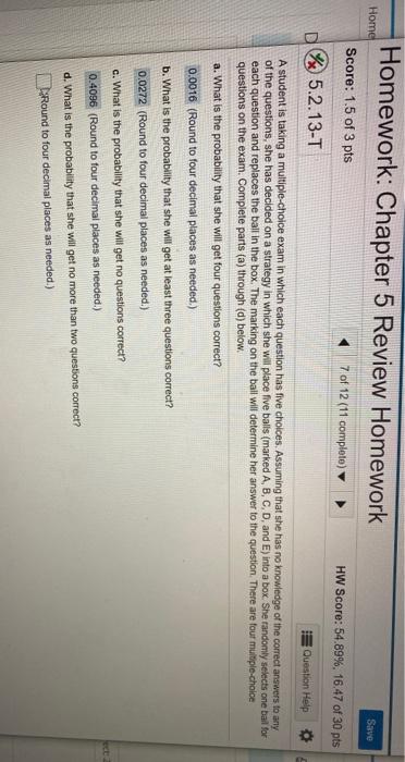 Solved Homework: Chapter 5 Review Homework Save Home Score: | Chegg.com