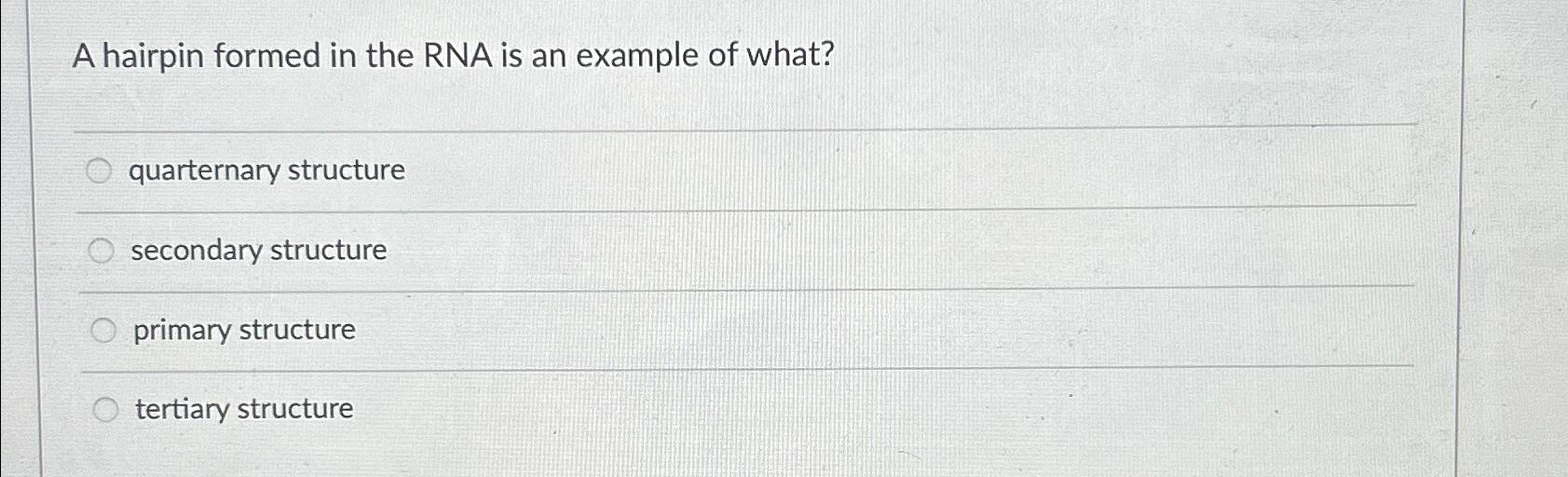 Solved A hairpin formed in the RNA is an example of | Chegg.com
