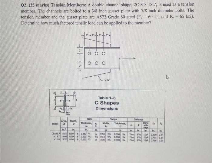Solved Q2. (35 marks) Tension Members: A double channel | Chegg.com