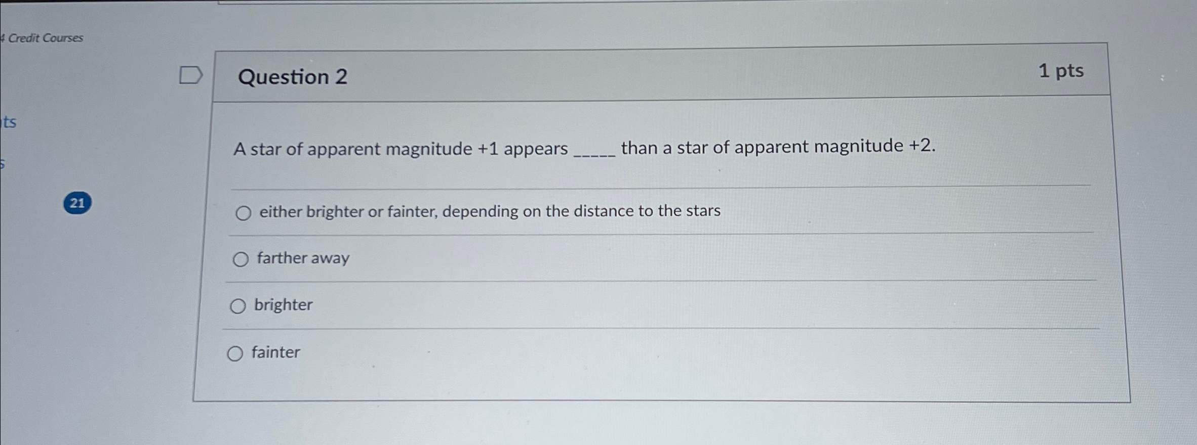 Solved 4 ﻿Credit CoursesQuestion 21 ﻿ptsA star of apparent | Chegg.com