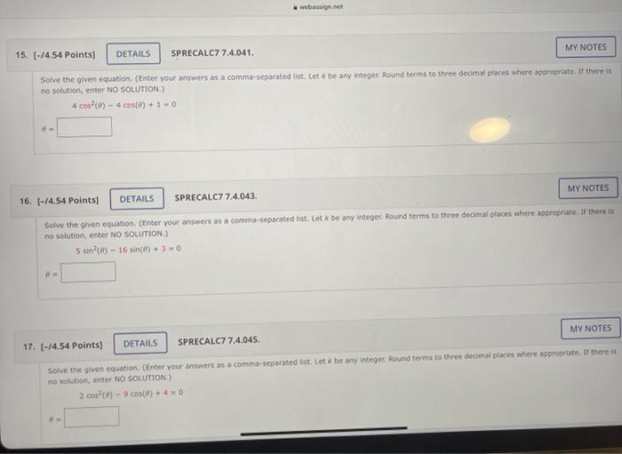 Solved Solve the given equation. (Enter your answers as a | Chegg.com