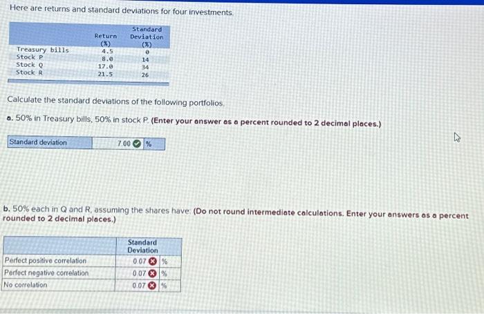 Solved Here are returns and standard deviations for four | Chegg.com