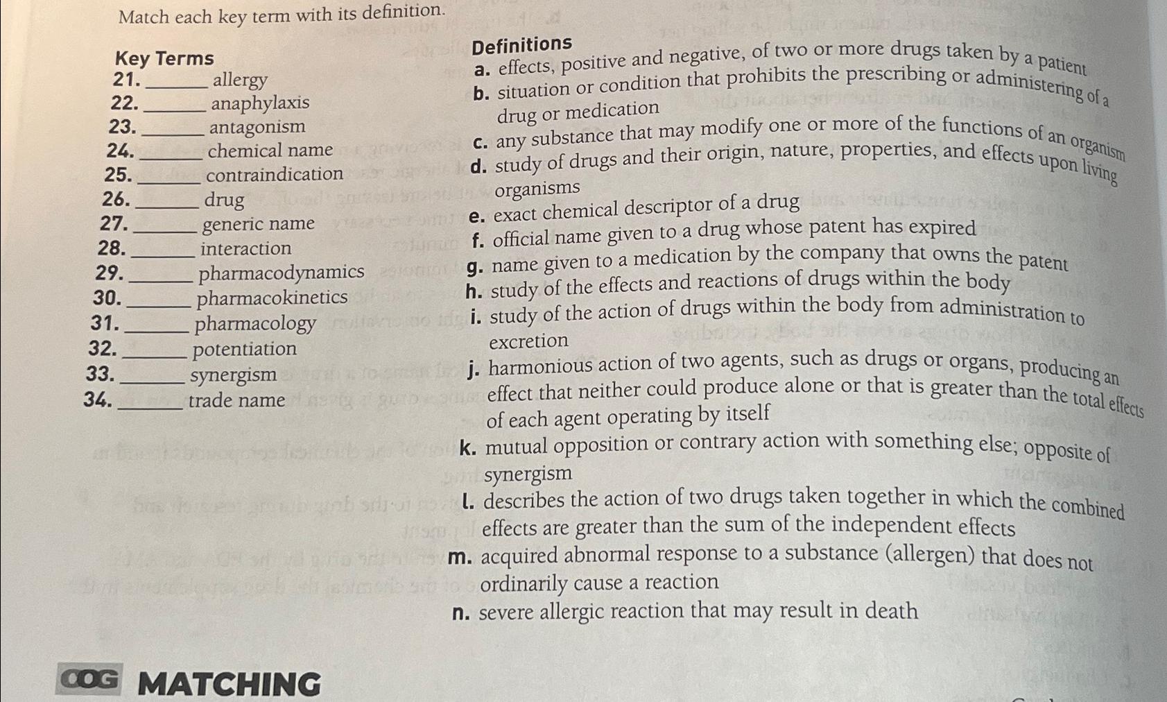 Solved Match each key term with its definition.Key Terms21. | Chegg.com