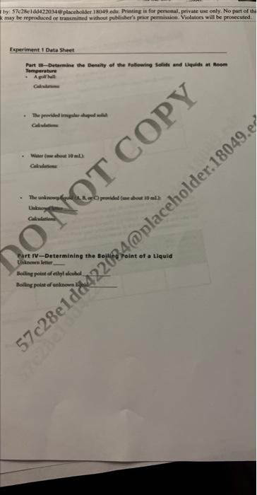 Experiment 1 Measurements Mass Volume Density And Chegg