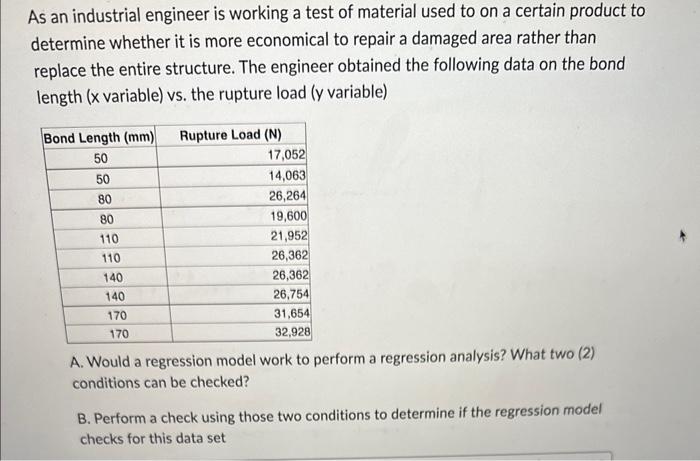 Solved As an industrial engineer is working a test of | Chegg.com