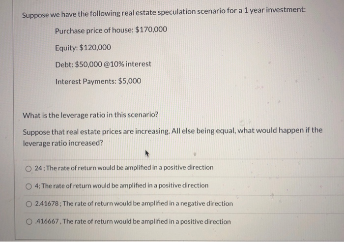 Suppose we have the following real estate speculation | Chegg.com