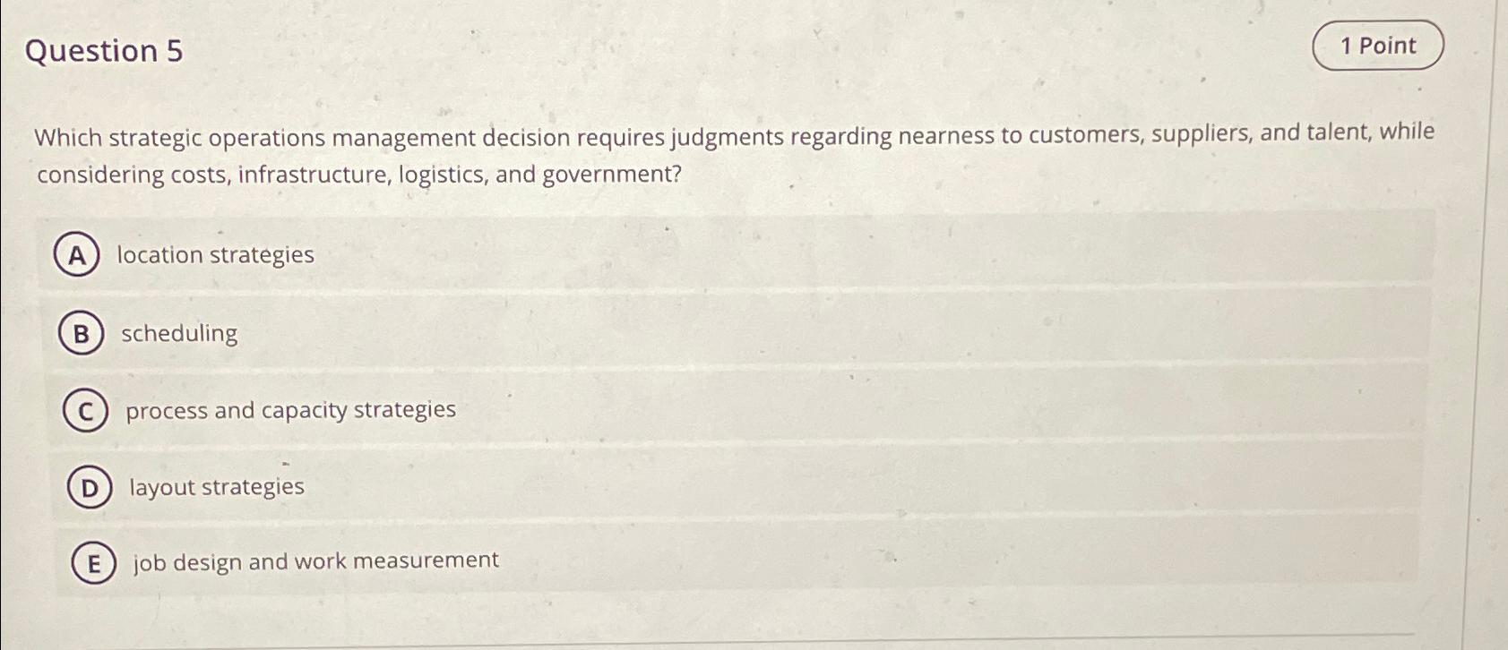 Solved Question 51 PointWhich strategic operations | Chegg.com Solved Question 51 PointWhich strategic operations | Chegg.com