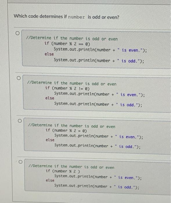 Solved Which code determines if number is odd or even? o | Chegg.com