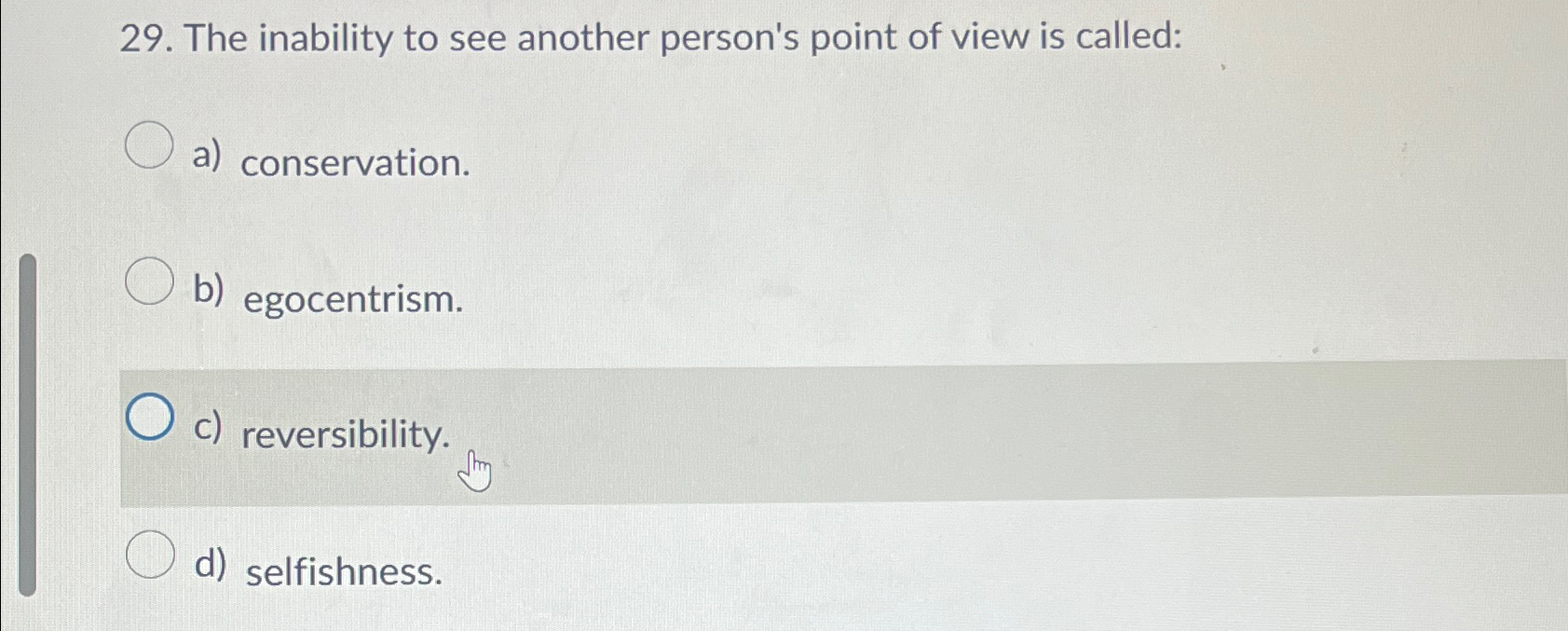 Solved The inability to see another person's point of view | Chegg.com