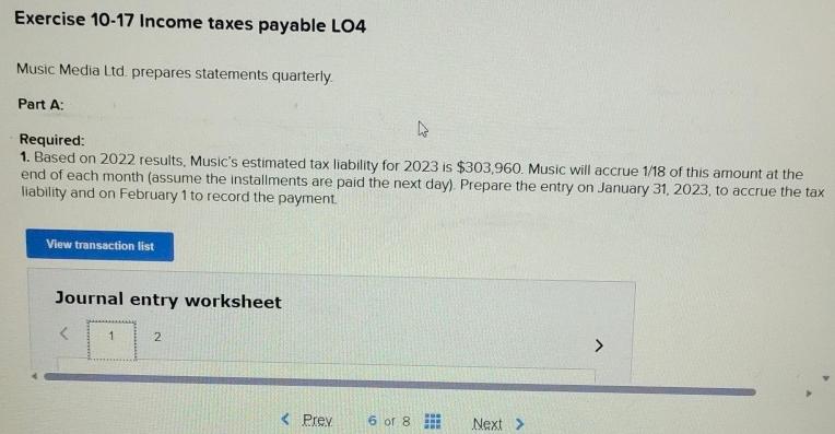 Solved Exercise 10-17 ﻿Income taxes payable LO4Music Media | Chegg.com