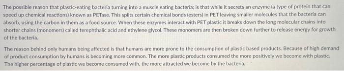 Solved The possible reason that plastic-eating bacteria | Chegg.com