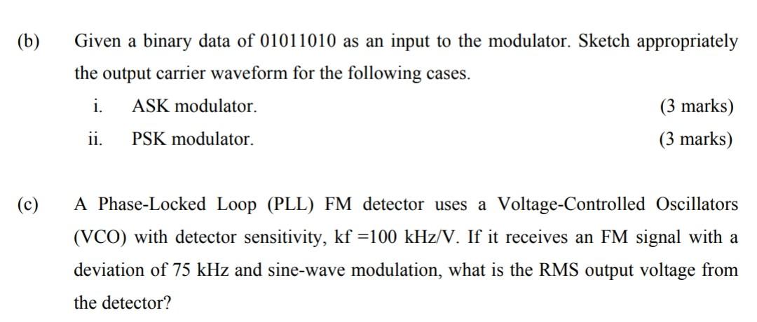Solved (b) Given a binary data of 01011010 as an input to | Chegg.com