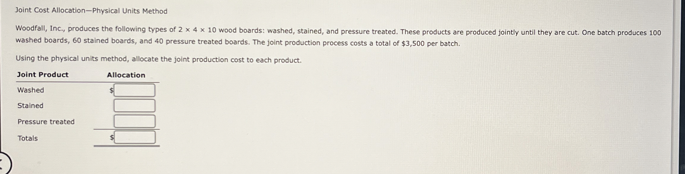 Solved Joint Cost Allocation-Physical Units MethodWoodfall, | Chegg.com