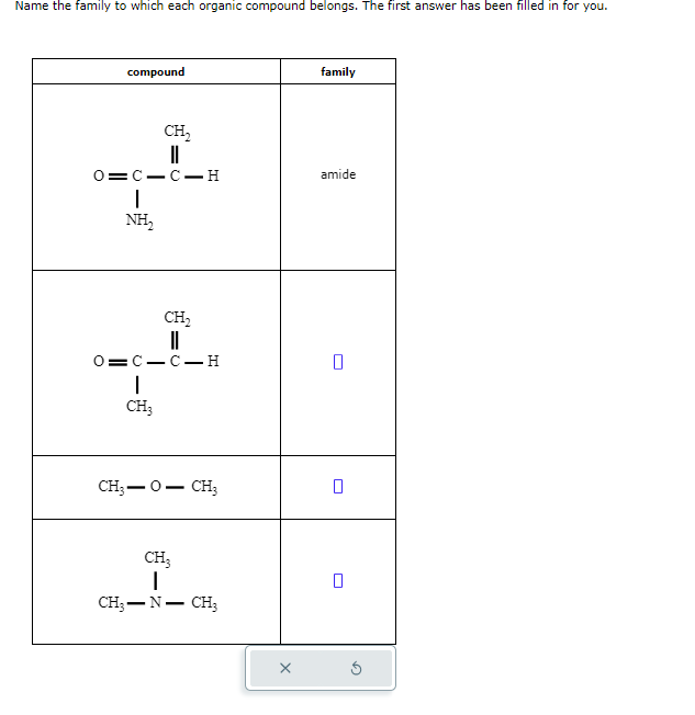 Solved Name the family to which each organic compound | Chegg.com