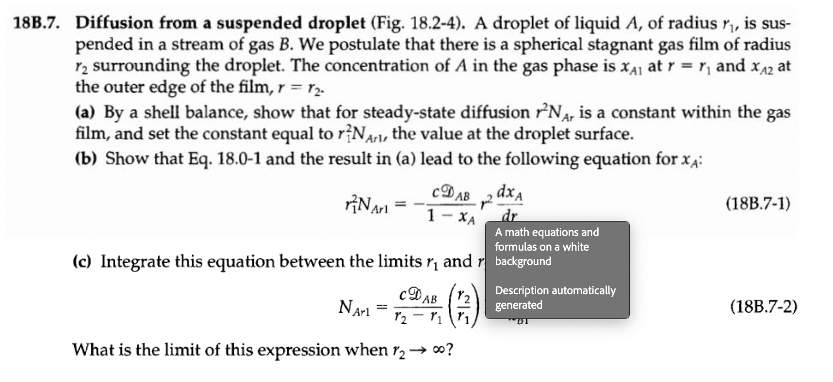 Solved 18B.7. ﻿Diffusion from a suspended droplet | Chegg.com