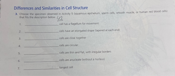 Solved Differences and similarities in Cell Structure 3. | Chegg.com