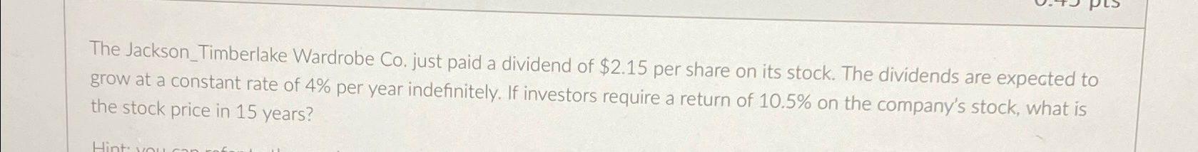 Solved The Jackson_Timberlake Wardrobe Co. ﻿just paid a | Chegg.com