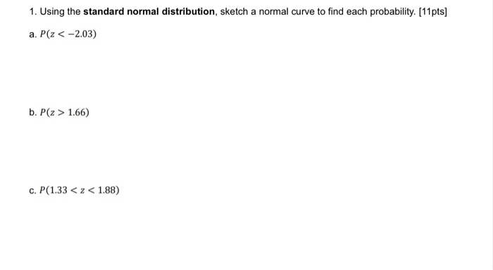 Solved 1. Using the standard normal distribution, sketch a | Chegg.com