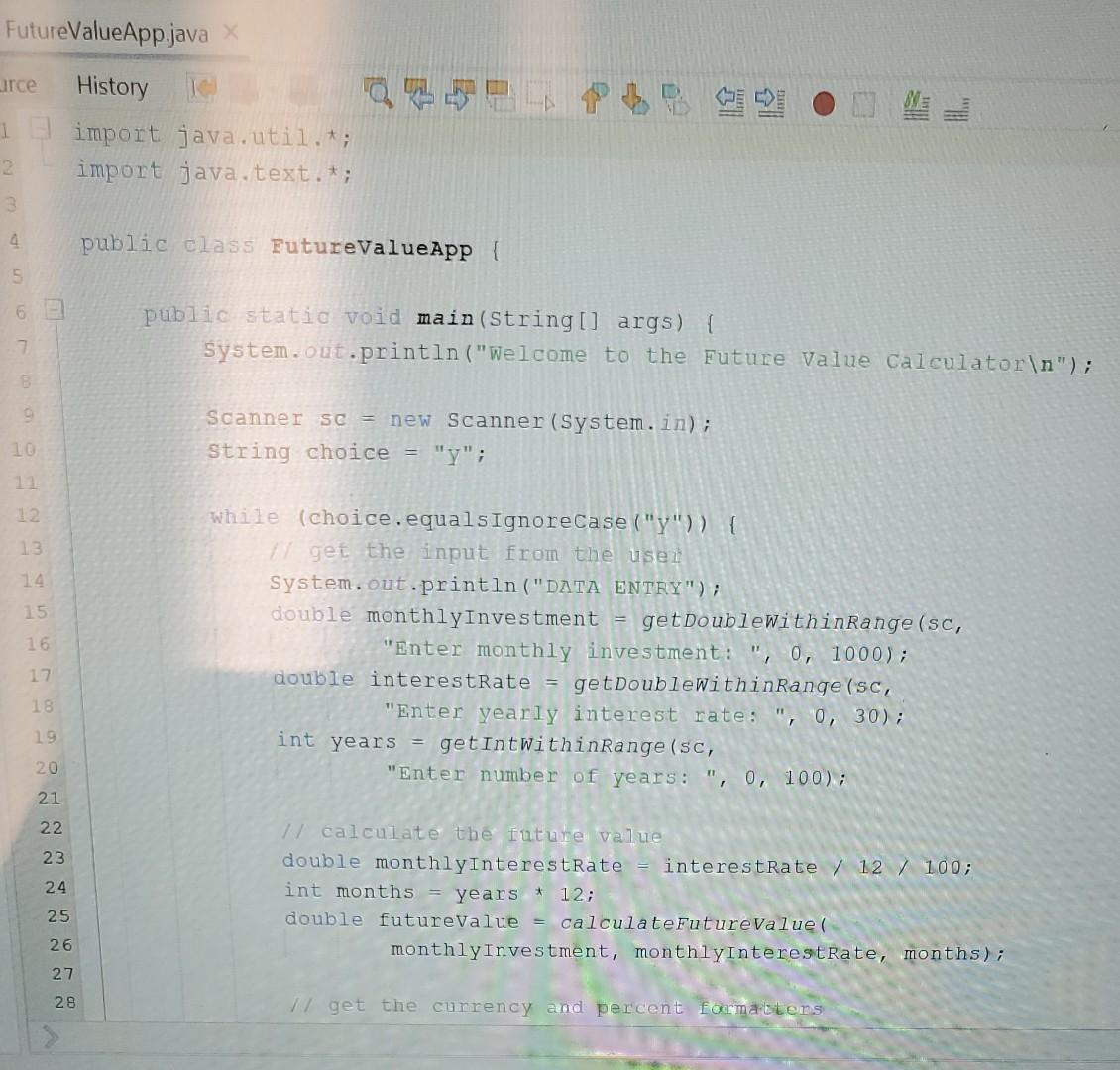 Solved FutureValueApp.java X irce History 24555 P 49 1- 1 | Chegg.com