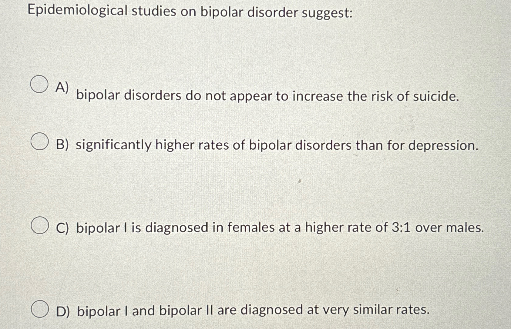 Solved Epidemiological studies on bipolar disorder | Chegg.com