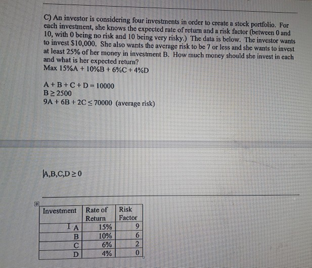 Solved using solver and the constraints given, how much of | Chegg.com