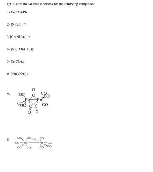 Solved Q1) Count the valance electrons for the following | Chegg.com
