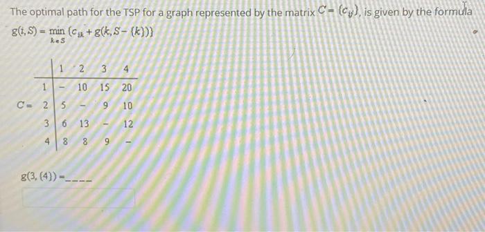 Solved The optimal path for the TSP for a graph represented | Chegg.com