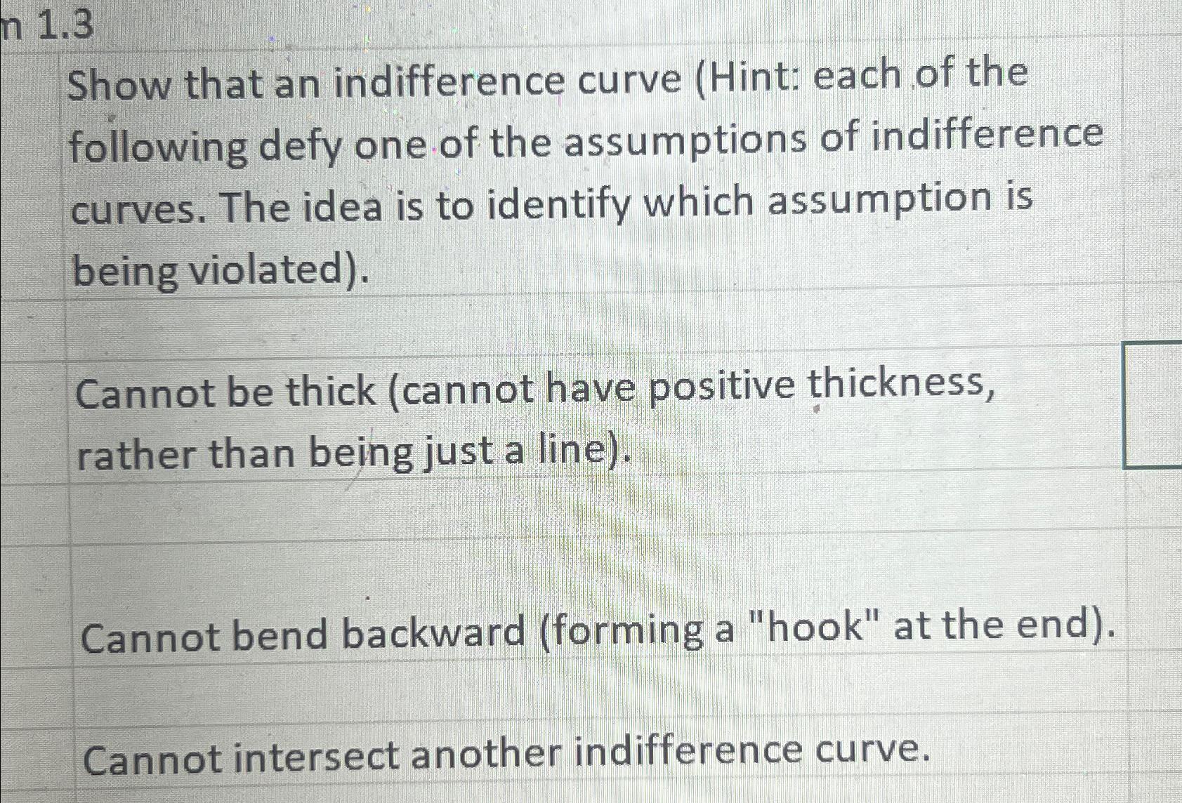 Solved n 1.3Show that an indifference curve (Hint: each of | Chegg.com