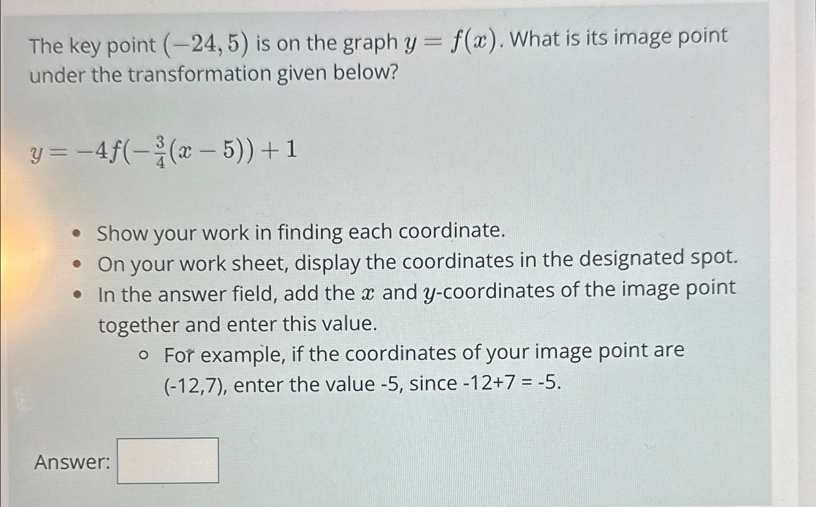 Solved The key point (-24,5) ﻿is on the graph y=f(x). ﻿What | Chegg.com