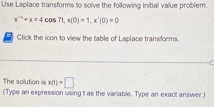 Solved Use Laplace transforms to solve the following initial | Chegg.com
