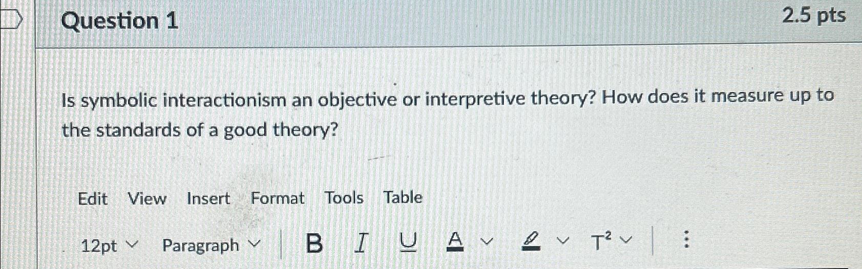 Solved Question 12.5ptsIs symbolic interactionism an | Chegg.com