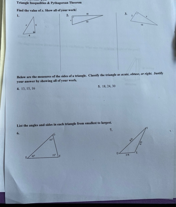 Solved Triangle Inequalities & Pythagorean Theorem Find the | Chegg.com