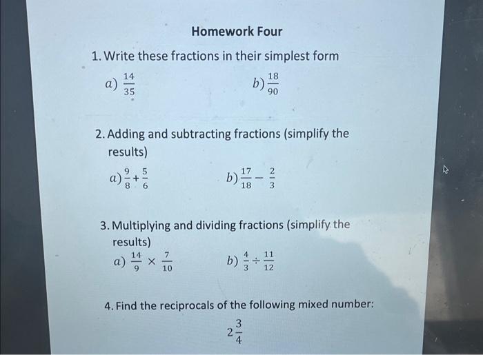 Solved 1. Write these fractions in their simplest form a) | Chegg.com
