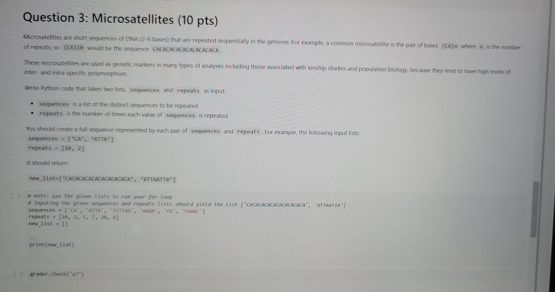 Solved of repeats, so (CA) 10 would be the sequence | Chegg.com