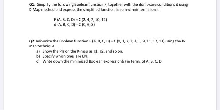 Solved Q1: Simplify the following Boolean function F, | Chegg.com