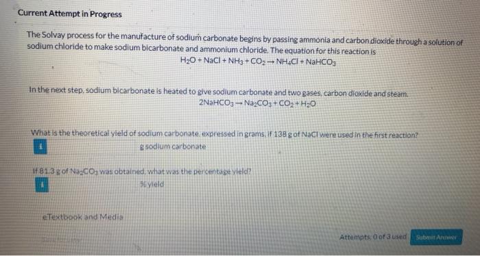 Solved The Solvay process for the manufacture of sodium | Chegg.com