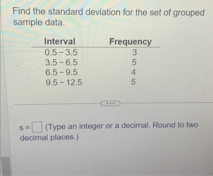 Solved Find the standard deviation for the set of grouped | Chegg.com