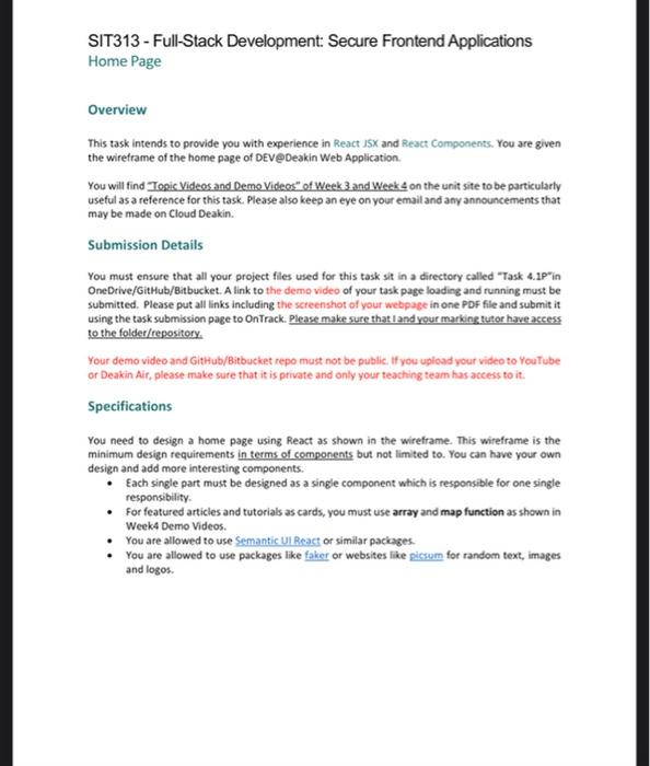 Solved SIT313 - Full-Stack Development: Secure Frontend | Chegg.com