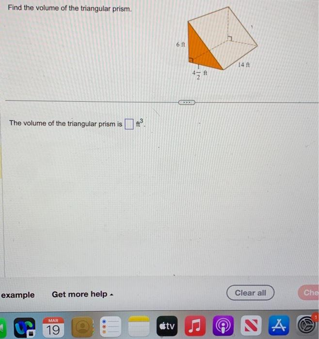 Solved Find the volume of the triangular prism. The volume | Chegg.com