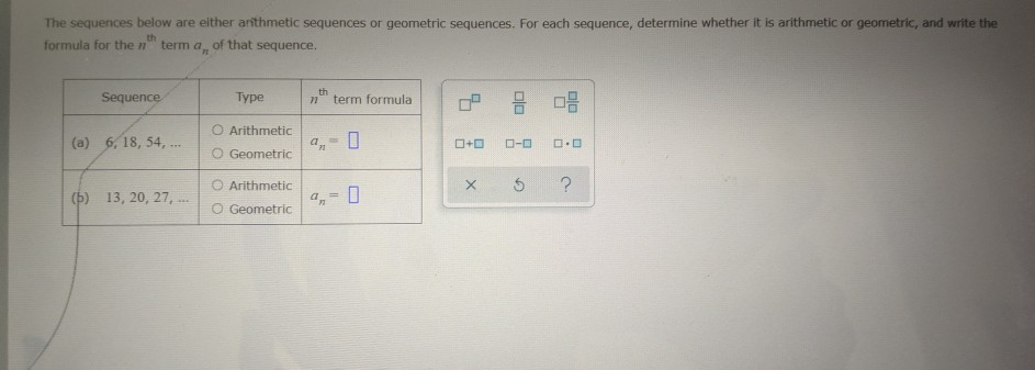 Solved The sequences below are either arithmetic sequences | Chegg.com