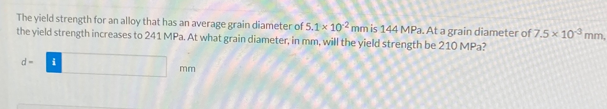Solved The yield strength for an alloy that has an average | Chegg.com
