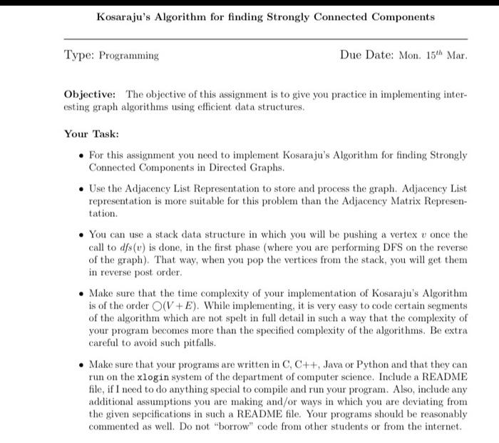 Solved Kosaraju's Algorithm for finding Strongly Connected | Chegg.com